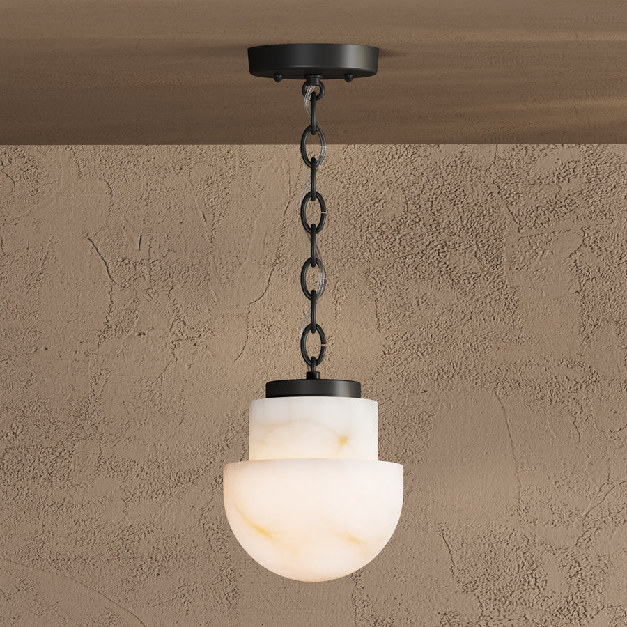 Mallory Pendant, Single Light Alabaster Shade Pendant – Velora
